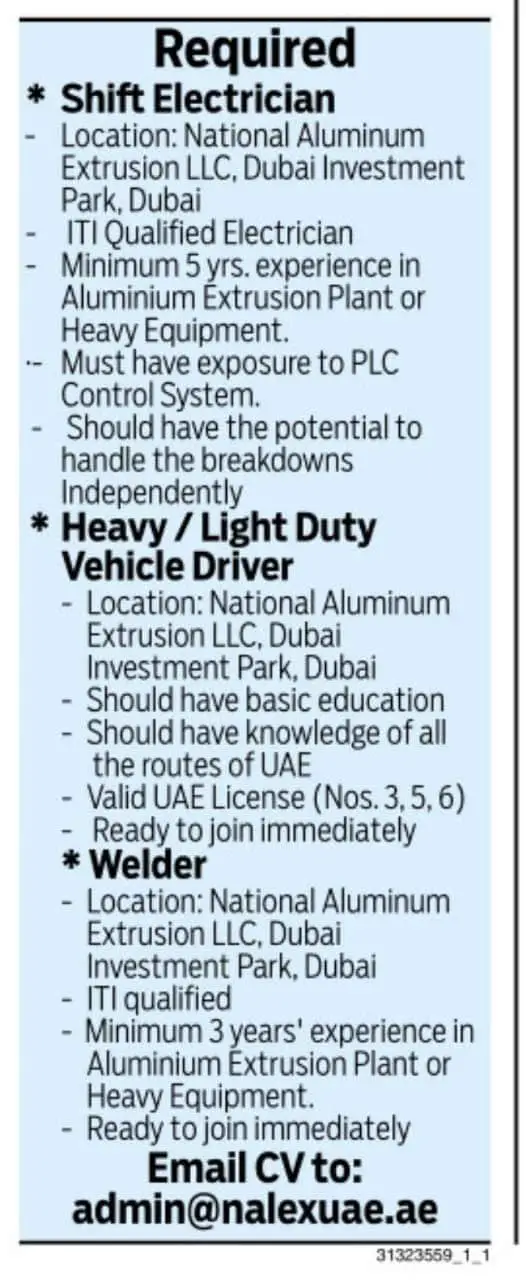 Technician and Driver Dubai UAE | Gulf Career Hunt