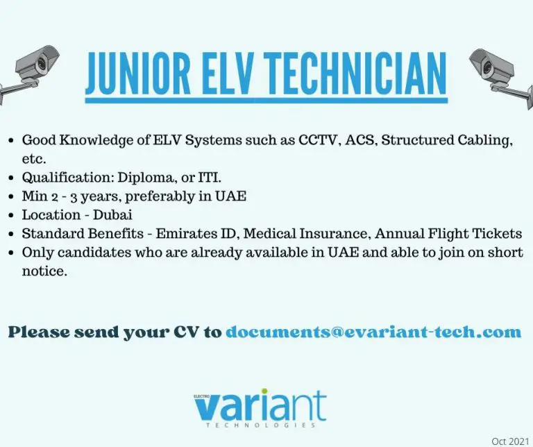 Junior ELV Technicians Dubai UAE - Gulf Career Hunt