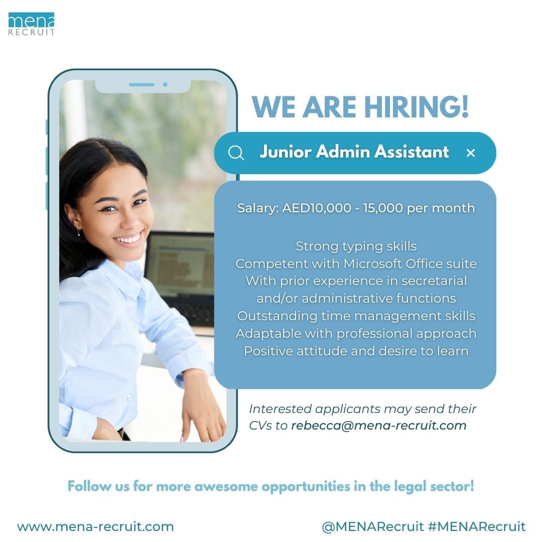 Junior Admin Assistant/Secretary Dubai UAE | Gulf Career Hunt