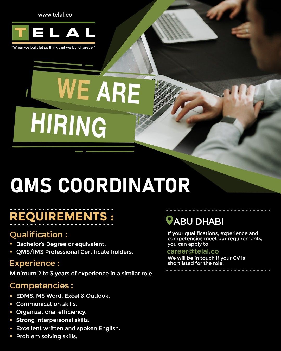 QMS Coordinator Abu Dhabi UAE | Gulf Career Hunt