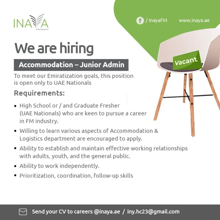 Accommodation Junior Admin Dubai UAE | Gulf Career Hunt