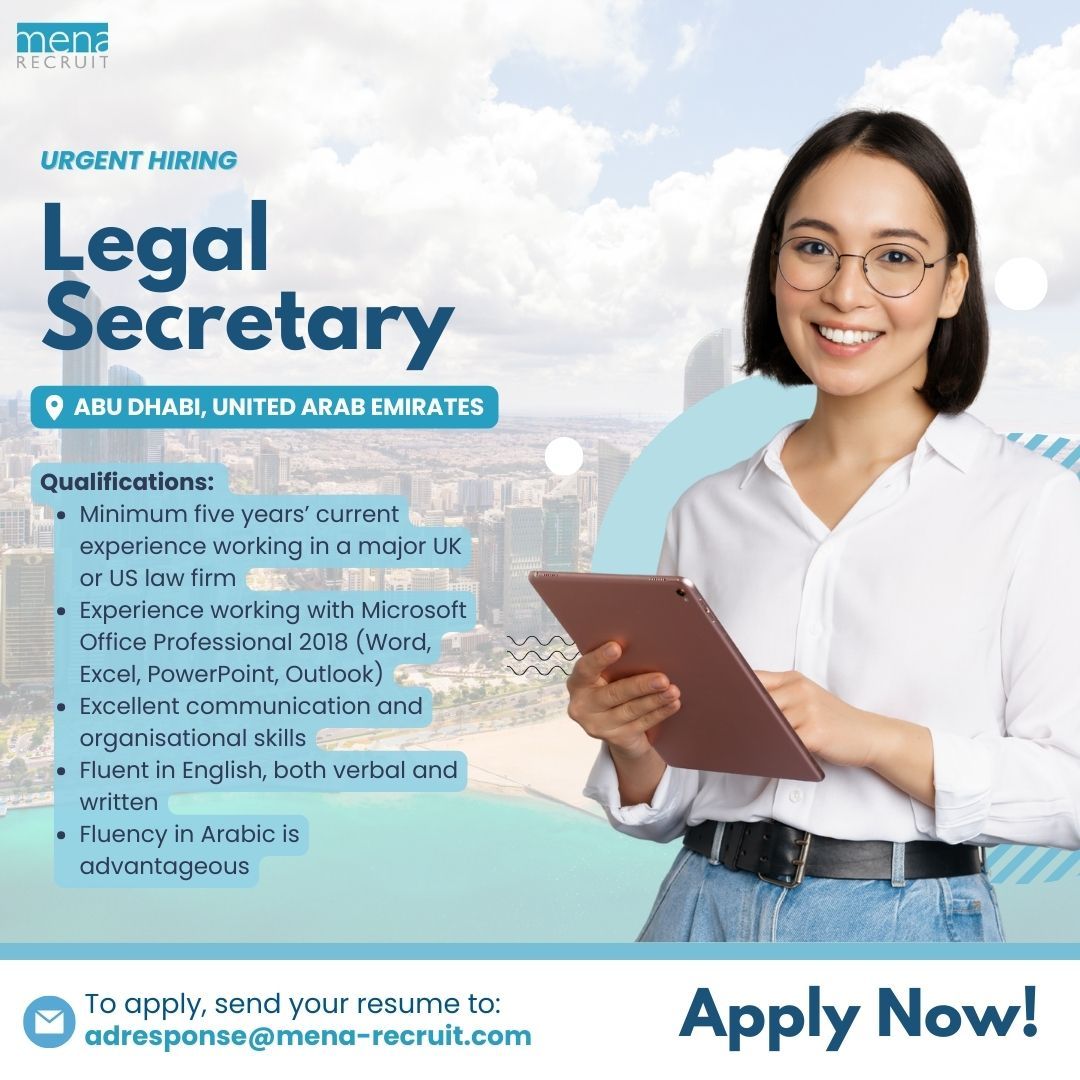 Legal Secretary Abu Dhabi UAE | Gulf Career Hunt