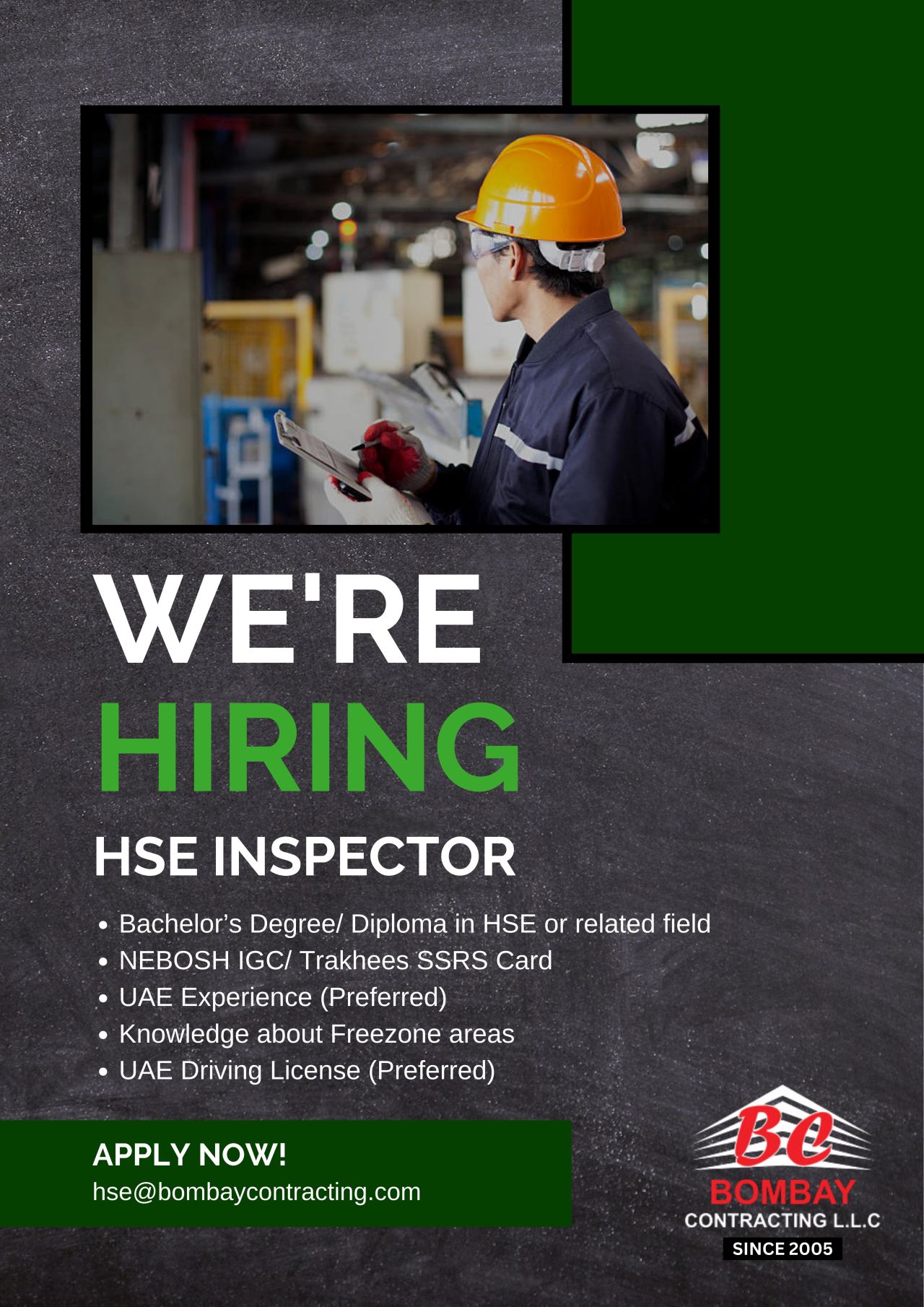 HSE Inspector Dubai UAE | Gulf Career Hunt