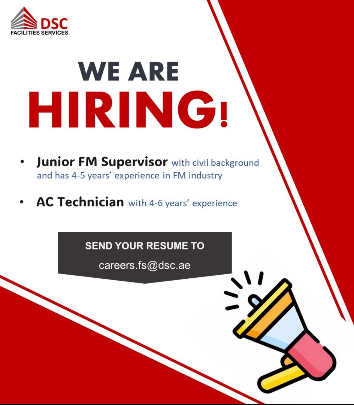 FM Supervisor and AC Technician Dubai UAE | Gulf Career Hunt